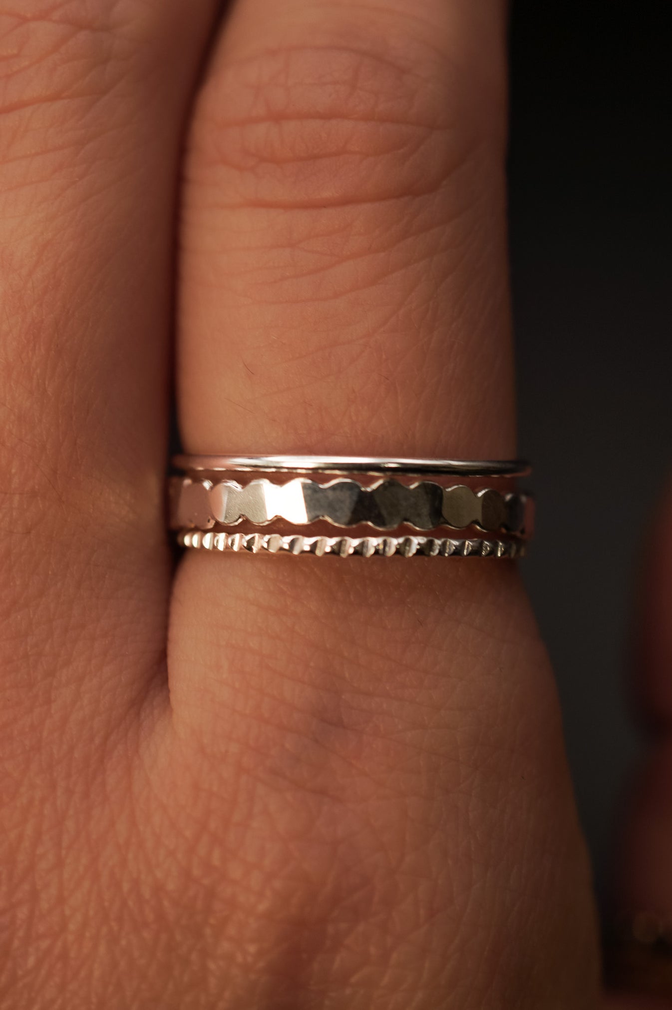 Bead Mixed Texture Set of 3 Stacking Rings, Gold Fill, Rose Gold Fill ...