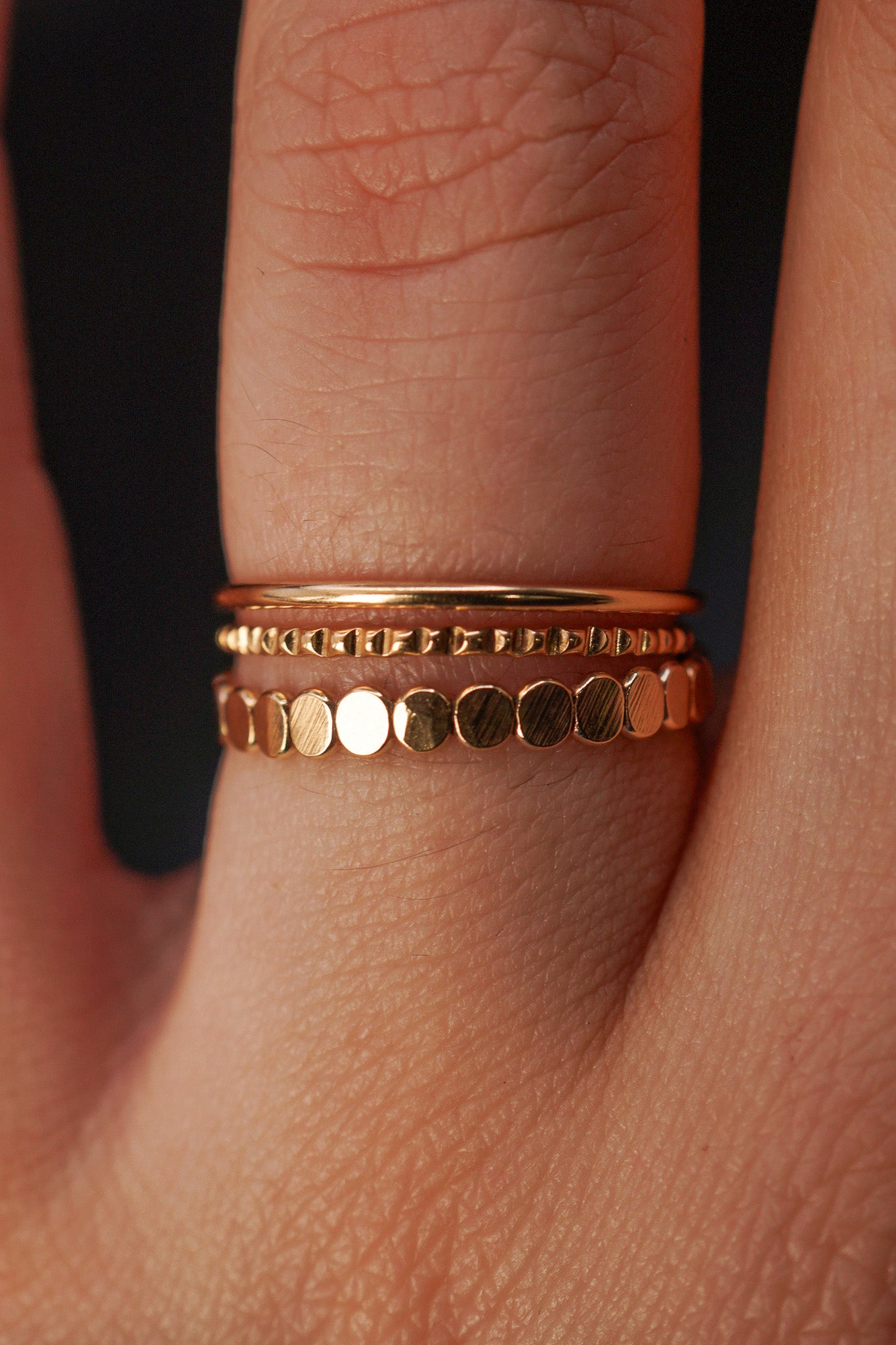Bead Mixed Texture Set of 3 Stacking Rings, Gold Fill, Rose Gold Fill ...