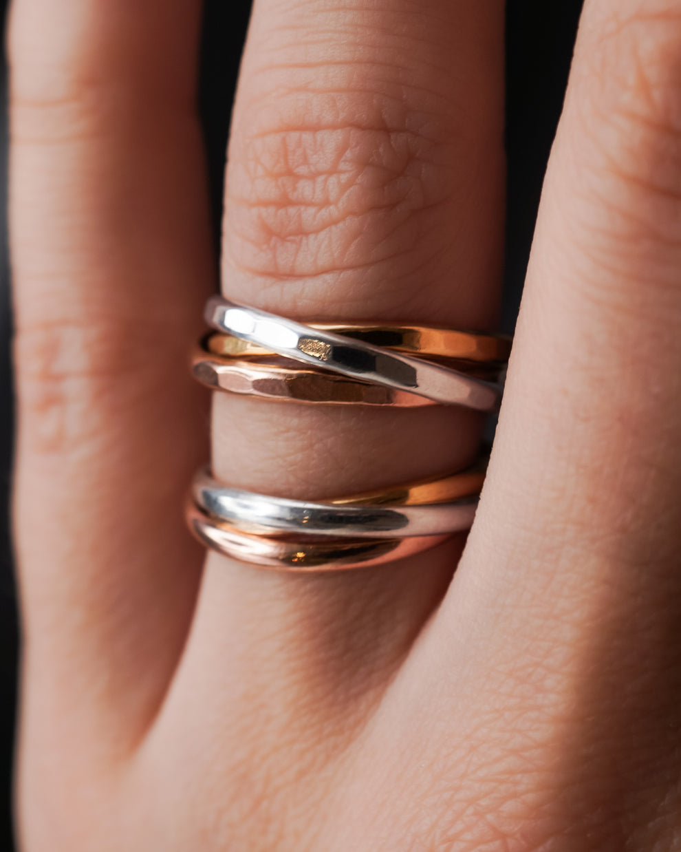 Thick Interlocking Set of 3 Rings, Mixed Metals – Hannah Naomi Jewelry