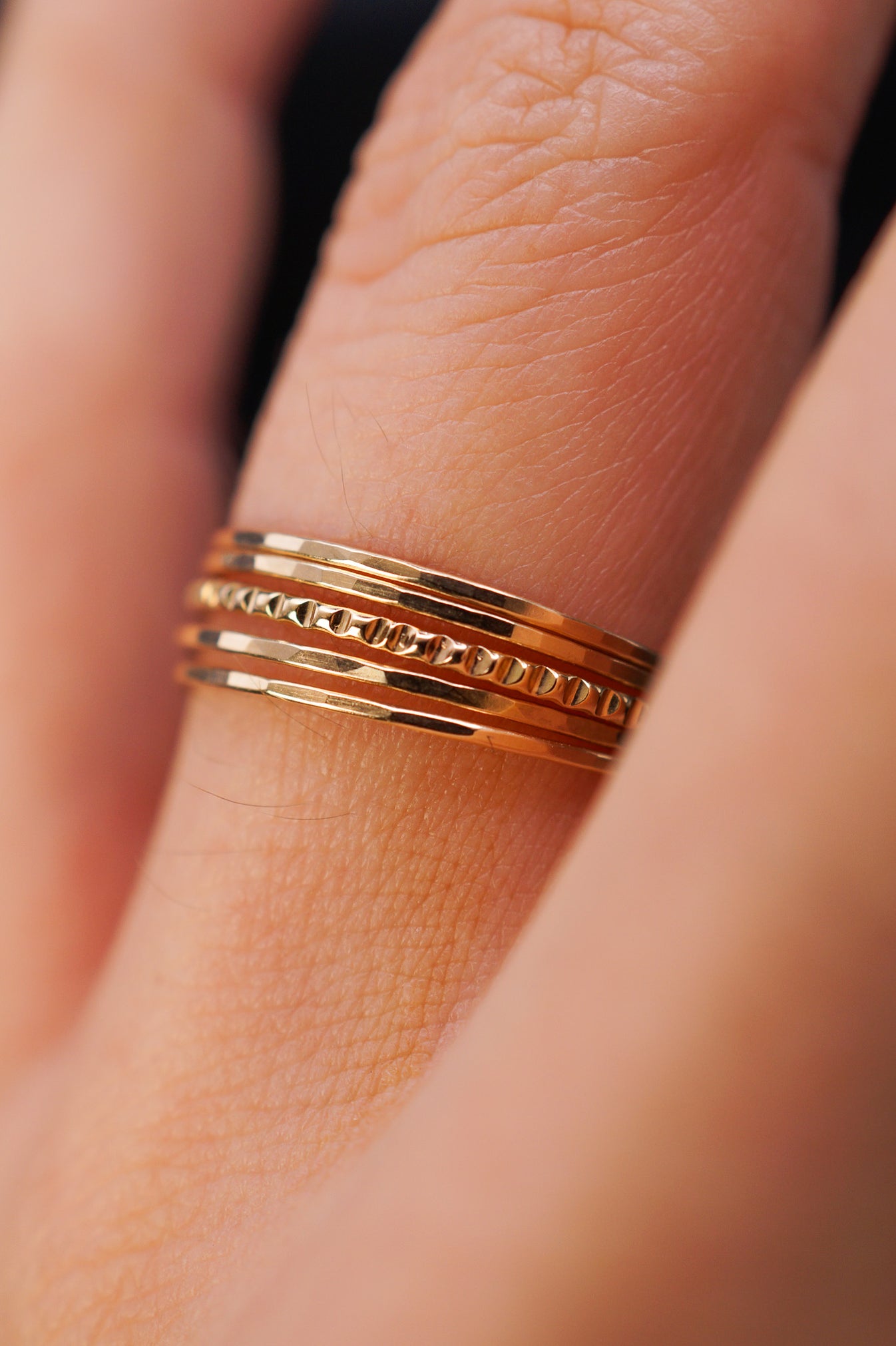 The Minimal Lined Set of 5 Stacking Rings, Gold Fill, Rose Gold Fill o – Hannah Naomi Jewelry