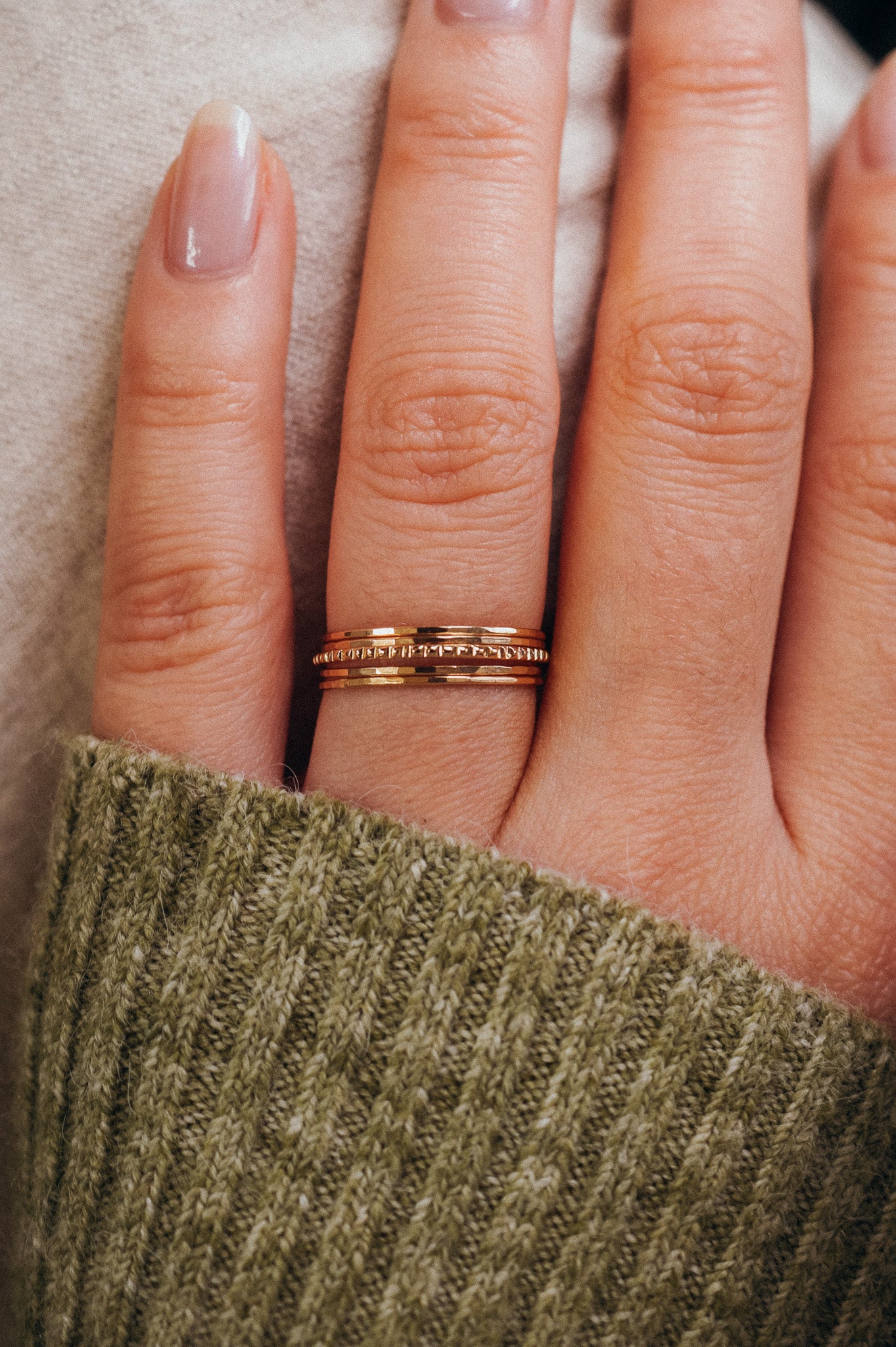 The Minimal Lined Set of 5 Stacking Rings, Gold Fill, Rose Gold Fill o – Hannah Naomi Jewelry