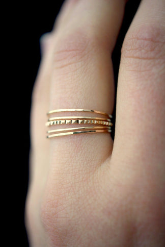The Minimal Lined Set of 5 Stacking Rings, Gold Fill, Rose Gold Fill o ...